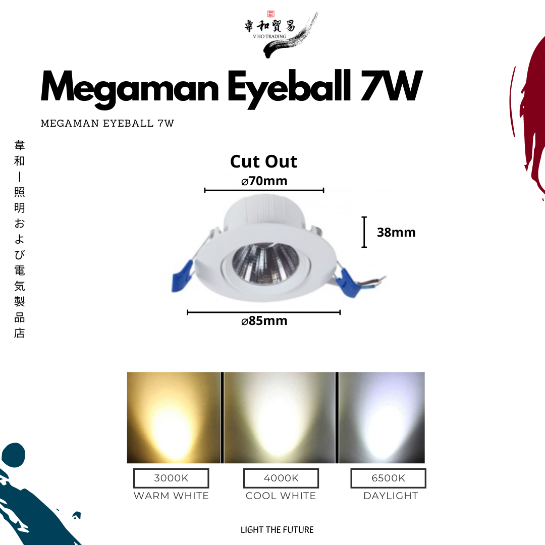 [VHO] [SIRIM] MEGAMAN LED Eyeball 7W 5W, 3000K 4000K, Super Bright ...