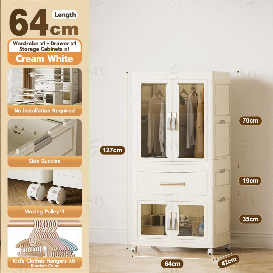 SIV 65cm Double Open Doors Wardrobe Storage Cabinet Multipurpose ...