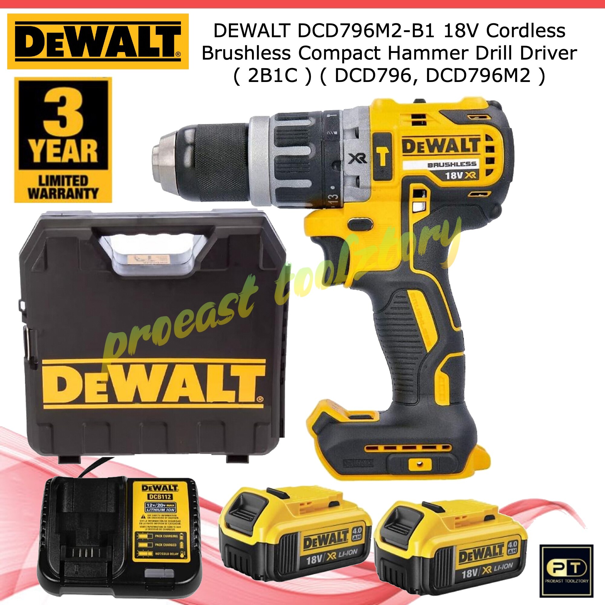 DEWALT DCD796M2-B1 18V Cordless Brushless Compact Hammer Drill Driver ...