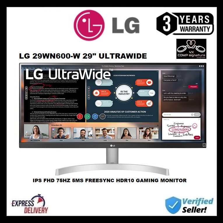 LG 29WN600-W 29" ULTRAWIDE IPS FHD 75HZ 5MS FREESYNC HDR10 GAMING ...