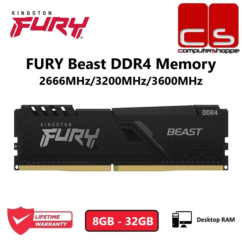 Kingston FURY Beast DDR4 Desktop Gaming Memory RAM - 2666MHz/3200MHz/3600Mhz | Lazada