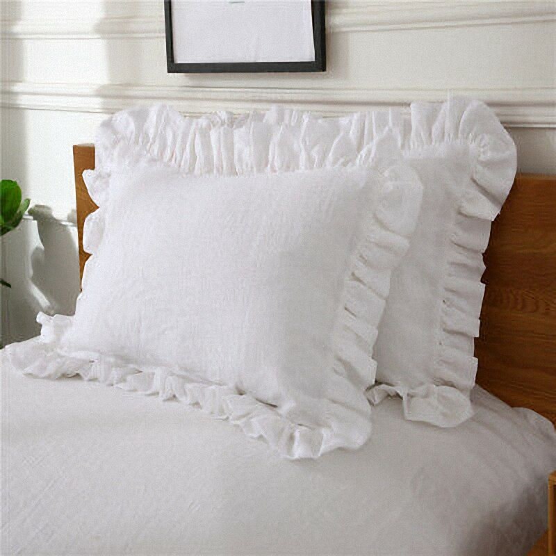 100% Cotton Ruffle Pillowcase Ruffled Pillow Cover White Pillow Case ...