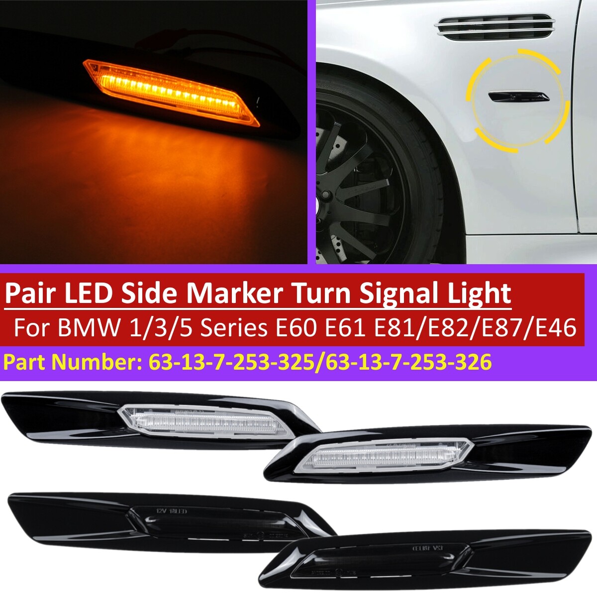 For BMW E60 E81 E83 E84 E87 E90 E92 LED Turn Lamp carbon Side Indicator Repeater Lights - Car ...