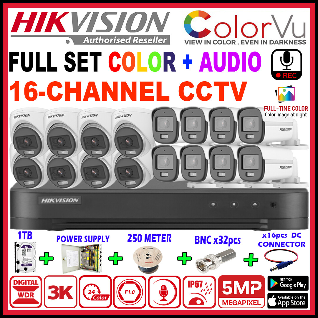 HIK HIKVISION 🌟16-CHANNEL🌟 5MP COLORVU/AUDIO 5.0MP Full Set 16CH COLOUR ...