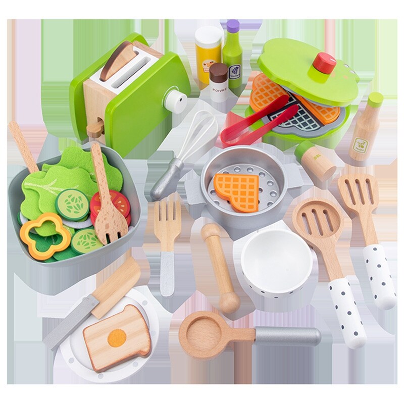 Children Kitchen Toys DIY Cooking Pretend Play Simulation Wooden ...