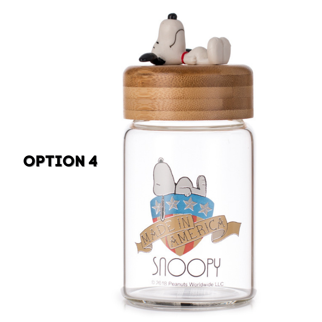Snoopy Peanuts Transparent Heat Resistance Glass Cup With Wooden Bamboo ...