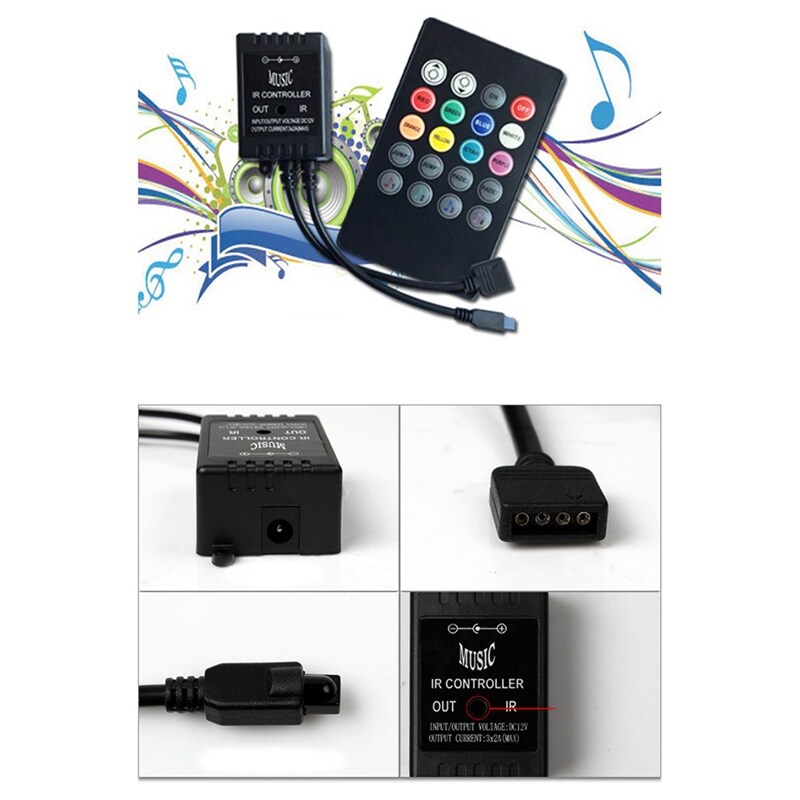 รีโมตควบคุมเพลง 20 Keys IR REMOTEเซ็นเซอร์เสียงสำหรับ 5050 3528 5630 ...