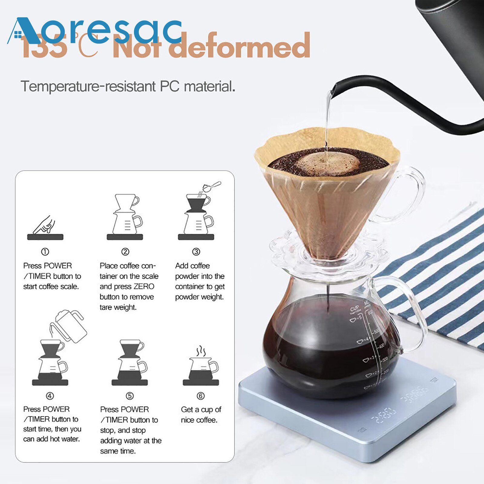 Digital Coffee Scale with Timer LED Screen Espresso Scale Built-in ...