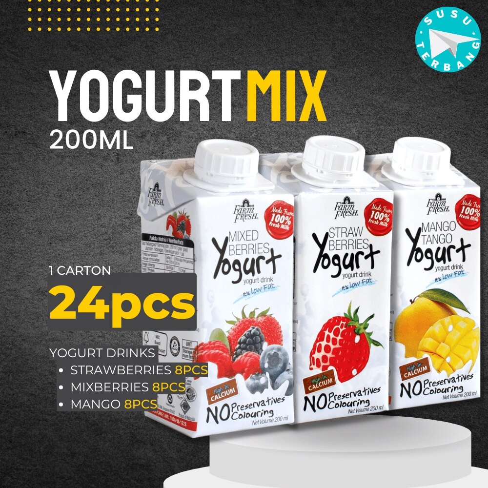 CARTON | 24pcs Yogurt Mix (Strawberry, Mixberries, Mango Yogurt Drinks ...