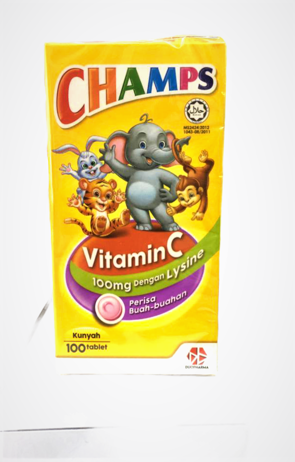 Champs Vitamin C 100mg with Lysine Fruity Chewable Tablets (100's) | Lazada