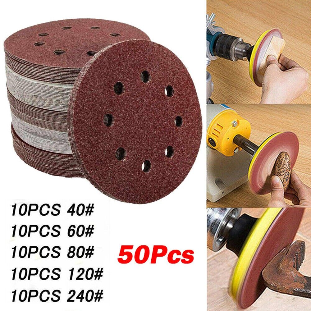 50PCS 40/60/80/120/240 Grit Sanding Discs 125mm/5Inch 8 Holes Aluminium ...