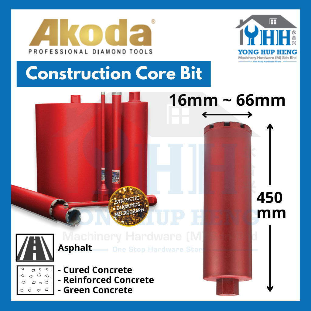 AKODA 16MM - 66MM x 450MM Construction Core Bit / Diamond Core Bit 1 ...