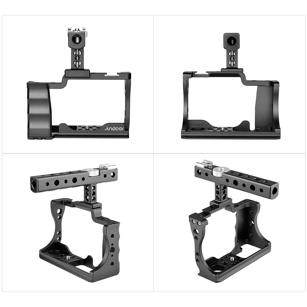 Andoer Camera Cage + Top Handle Kit Aluminum Alloy with Cold Shoe Mount ...