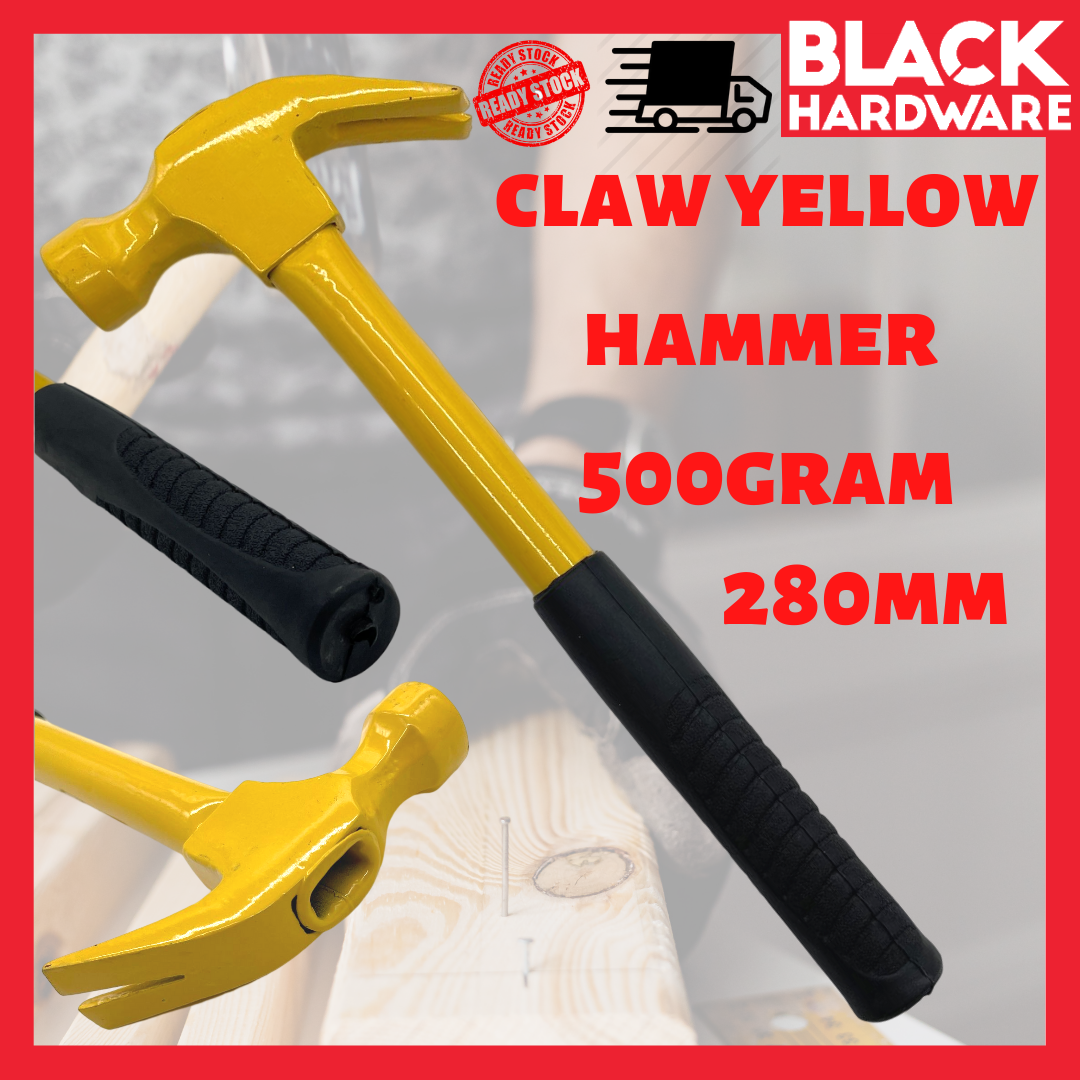 Black Hardware Yellow Claw Hammer 500grams Rubber Handle Non Slip ...