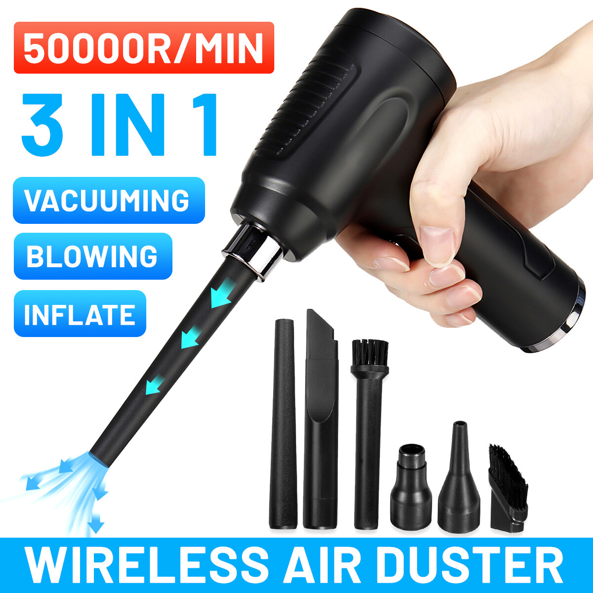 50000RPM Cordless Air Duster Handhold Electric Rechargeable Vacuum Dust ...