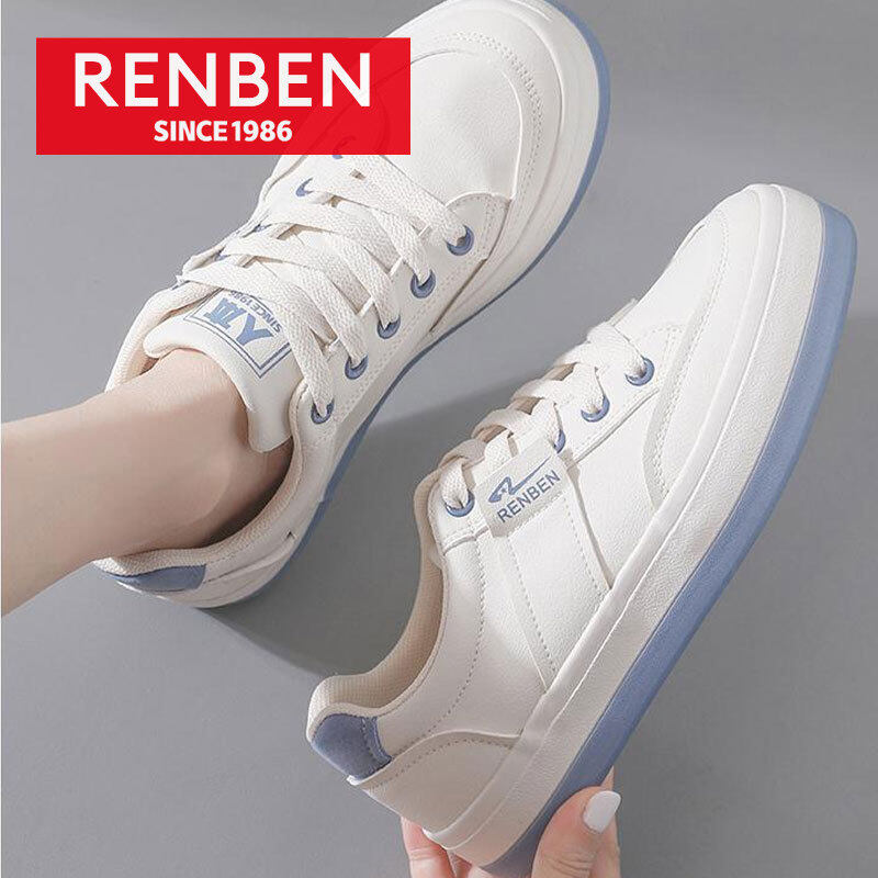 RENBEN รองเท้าสีขาวขนาดเล็กของผู้หญิง2022ใหม่สไตล์ฮ่องกงหนังสบายๆกีฬารองเท้าผ้าใบหนา Soled ที่ ...
