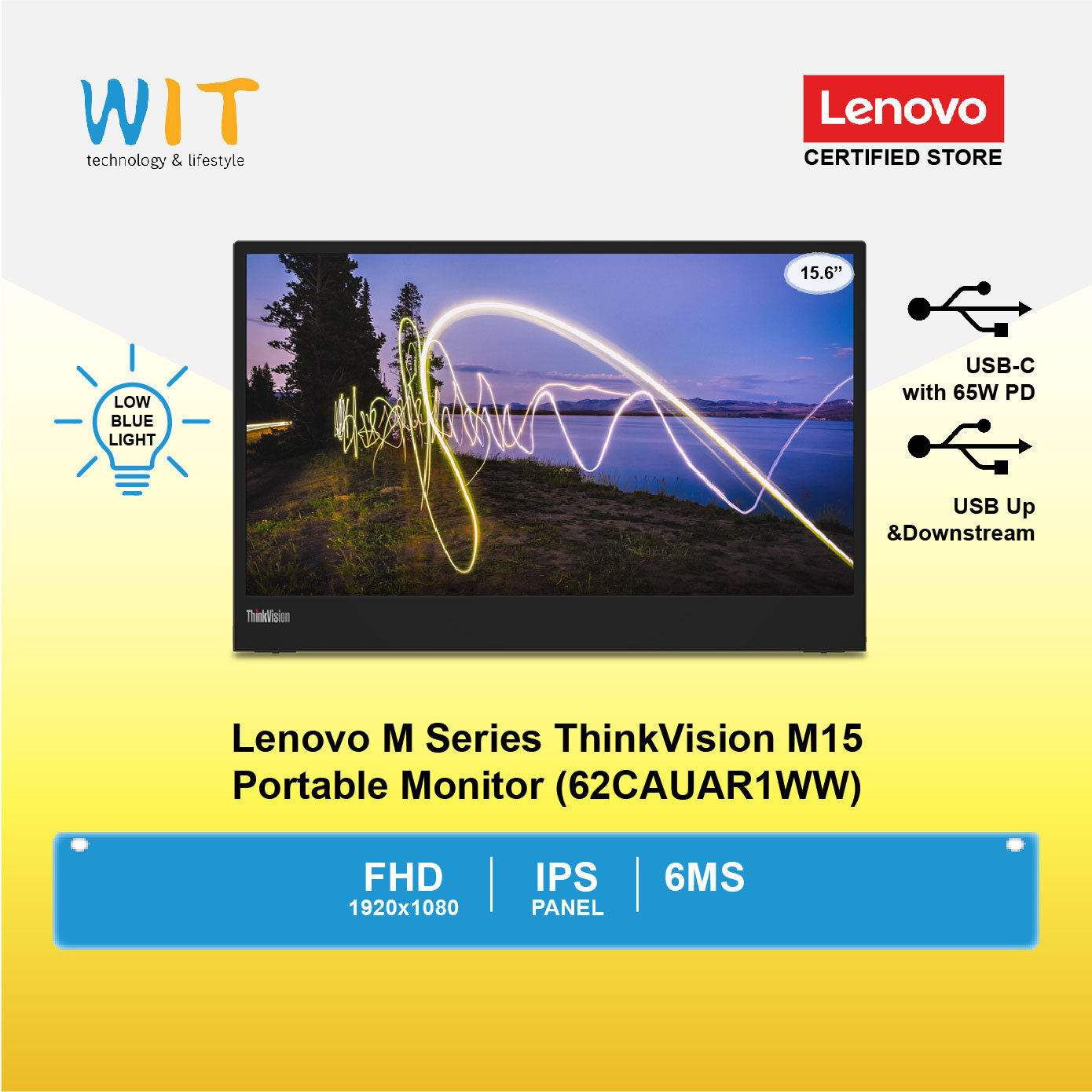 Lenovo M Series ThinkVision M15 Portable Monitor- 15.6" / 6ms / FHD ...