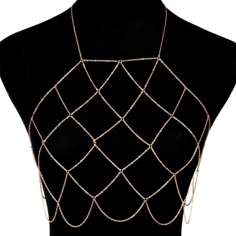 Women's Halterneck Mesh Body Chain Bralette Bikini Bra Necklaces ...