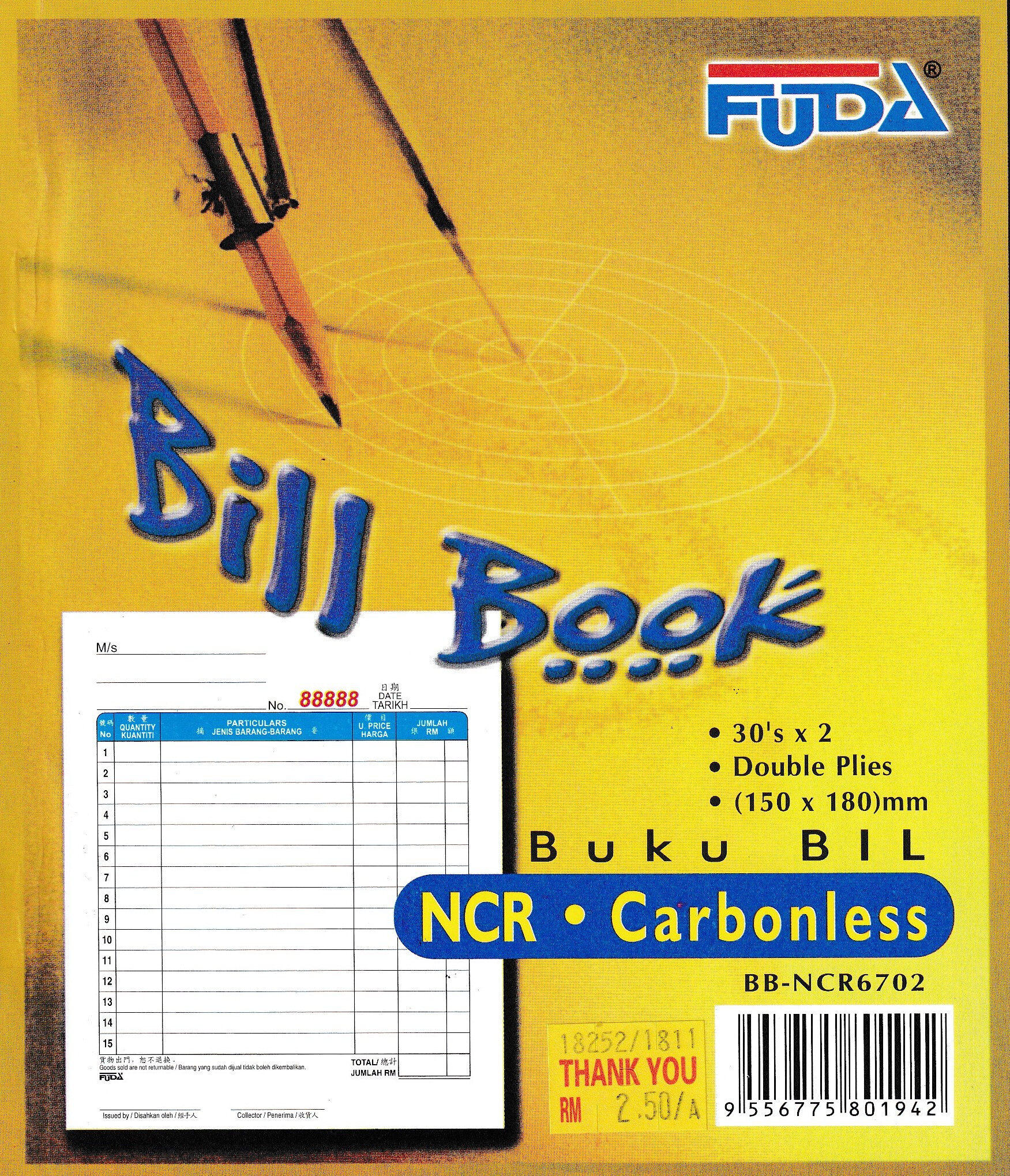 Fuda BB-NCR6702 Bill Book 30's x 2 NCR Carbonless | Lazada