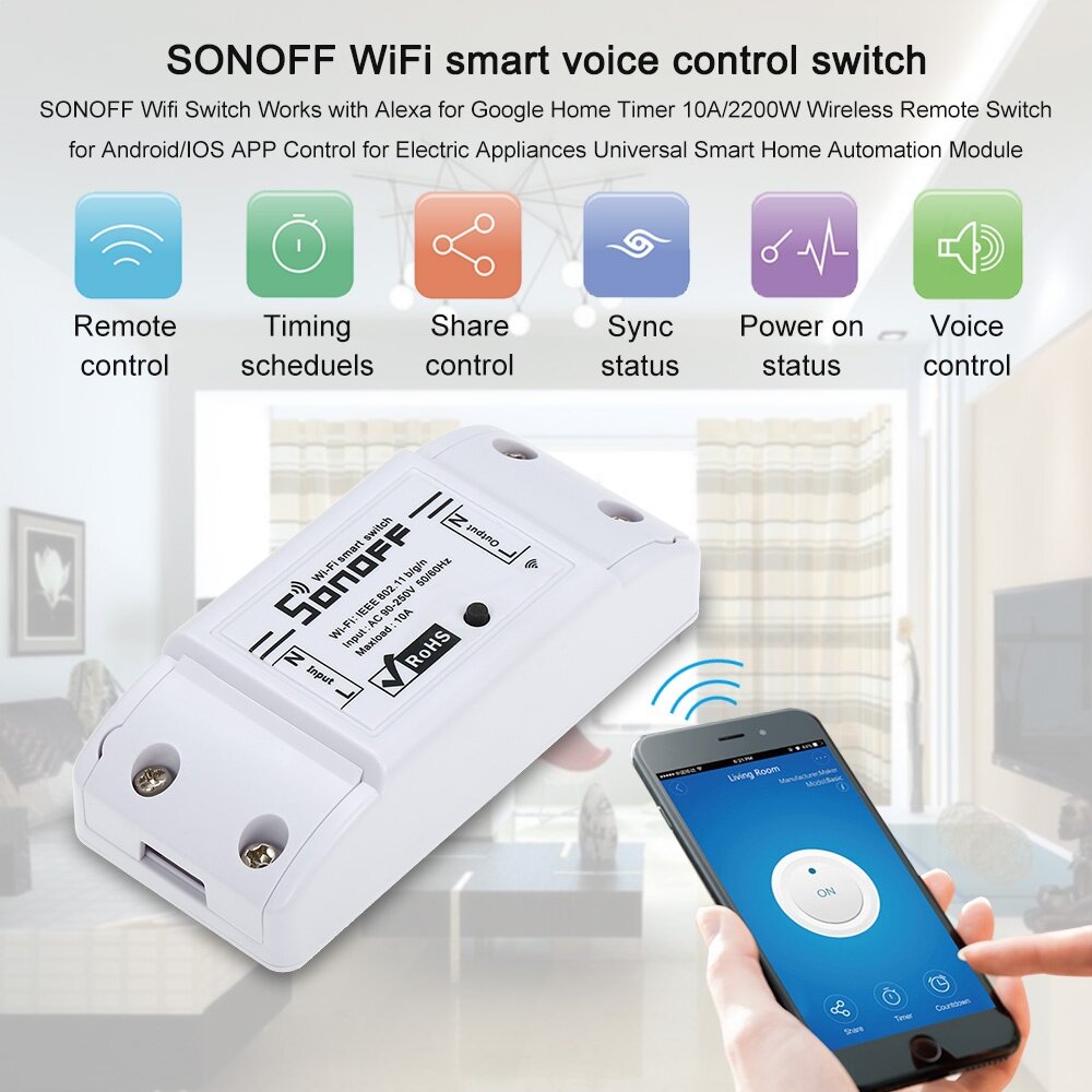 SONOFF Basic Wifi Switch Works with Alexa for Google Home Timer 10A ...