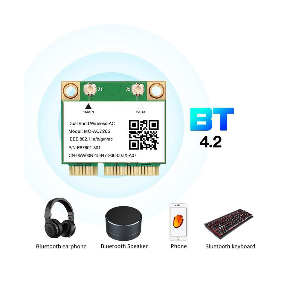 MC-AC7265 1200Mbps 4.2บลูทูธครึ่งมินิ Pcy-e Wifi การ์ดไร้สาย Intel 7265 ...
