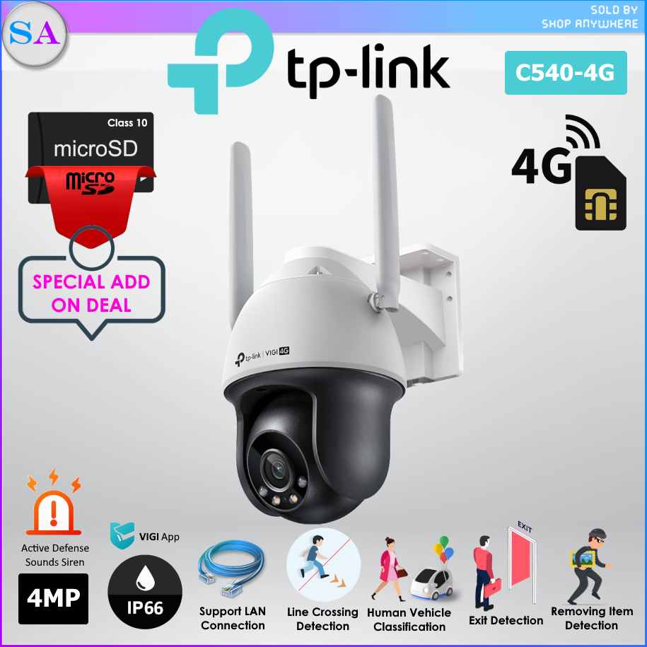 TP-Link VIGI C540-4G 4MP Outdoor CCTV Full Color 4G Pan Tilt WiFi ...