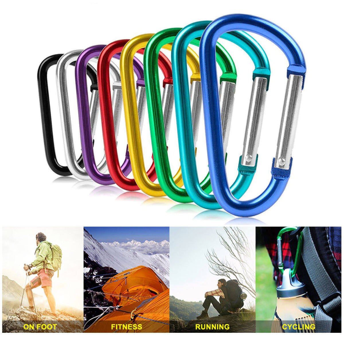 5Pcs หัวเข็มขัดไต่เขาพวงกุญแจสีสุ่มกลางแจ้ง Camping Hiking D-Ring Snap ...
