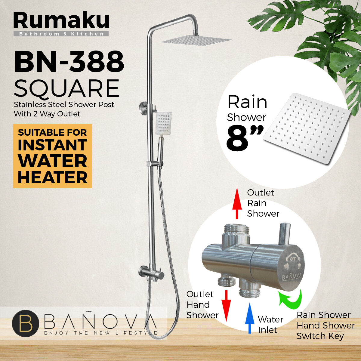 [NEW] BANO / LUCANO Stainless Steel In-let Shower Post Set Rain Shower ...