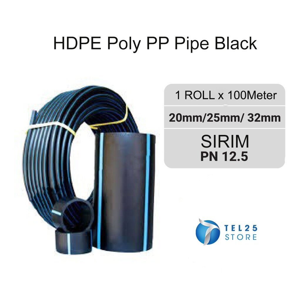 [ 1 ROLL ] 20mm 25mm 32mm HDPE Poly PP Pipe Black SIRIM Polypaip ...