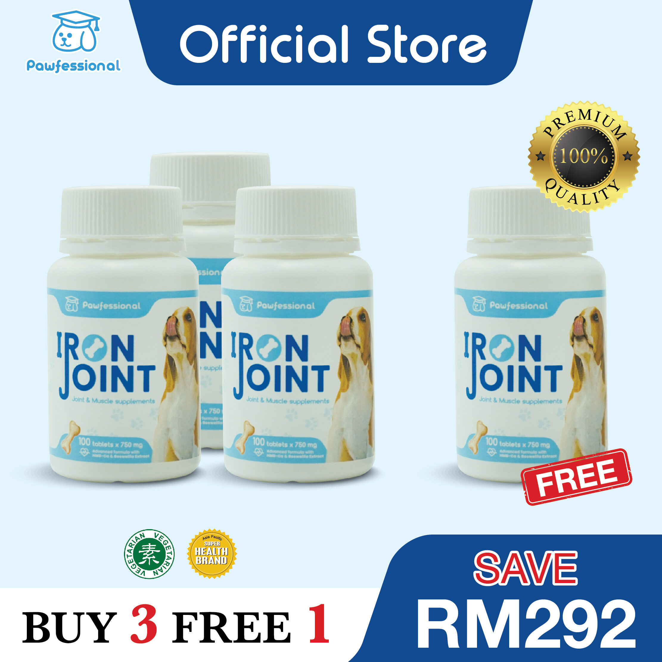 Pawfessional Iron Joint Tablets Dogs Supplement Vitamins Calcium ...