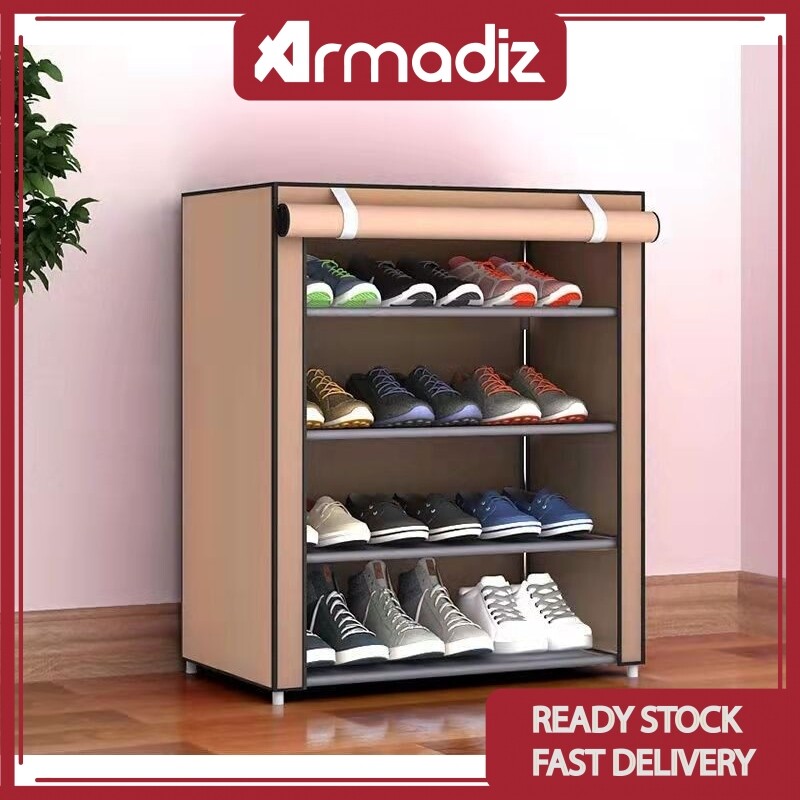 AMZ Shoe Rack 3/4/5/7 Tiers Shoe Rack With Cover Dust Proof Steel Frame ...