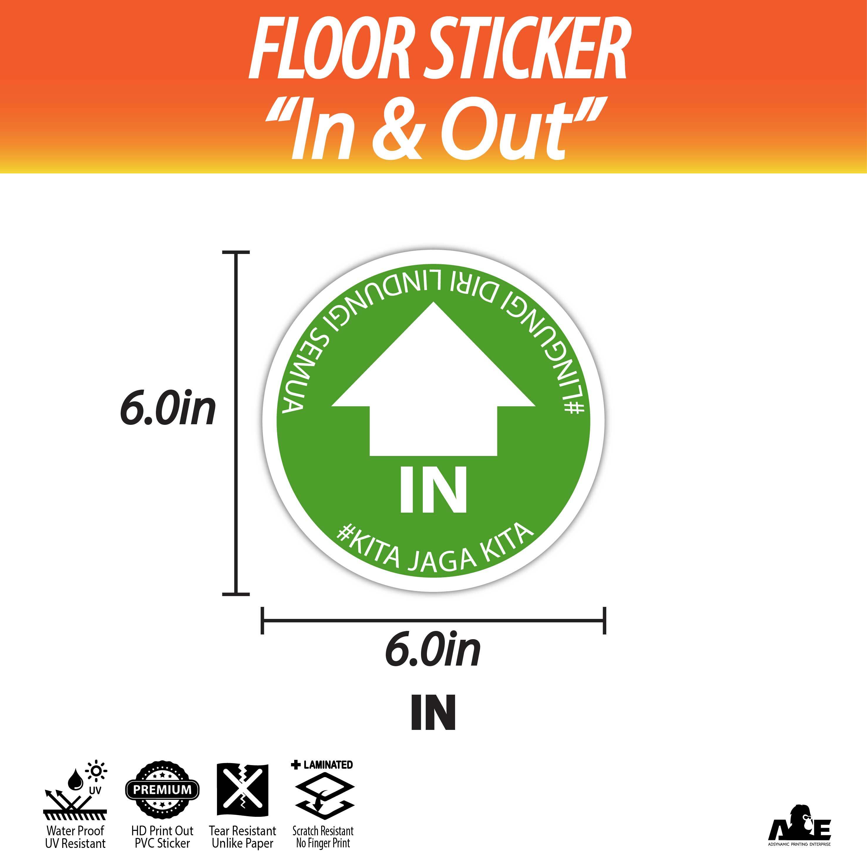 SOP IN & OUT | MASUK & KELUAR FLOOR STICKER (LAMINATED TAHAN LAMA) | Lazada
