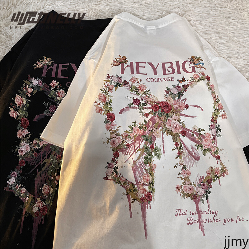 Ins Bow ฤดูร้อนแบรนด์อเมริกันดอกไม้ผีเสื้อแขนสั้นเสื้อยืดผู้ชายและ ...