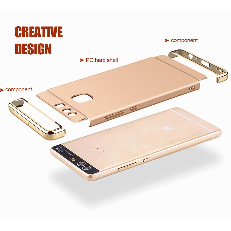 For Huawei P9 P10 Phone Case, 3 in 1 Luxury Gold Hard Case Back Cover ...