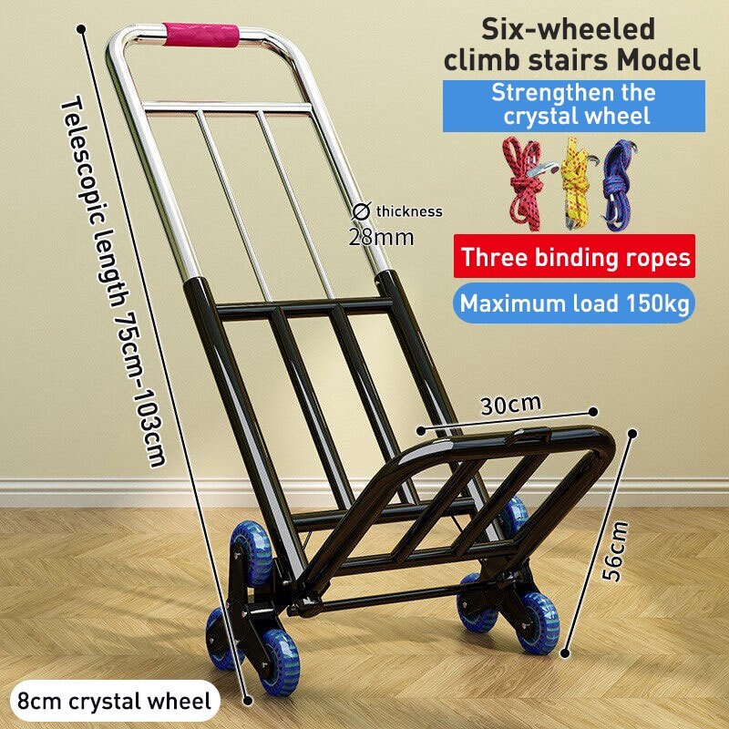 👍Trolley Foldable Hand Truck 6 Wheels Climb Stairs Troli Barang Pasar ...