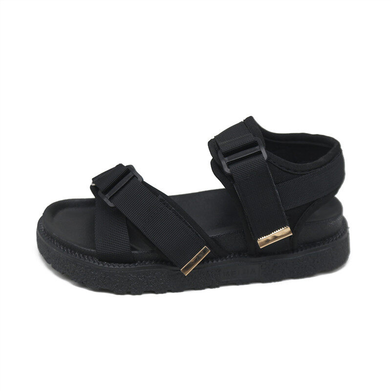 Thick-soled black Japanese sandals female summer 2020 new student Joker ...