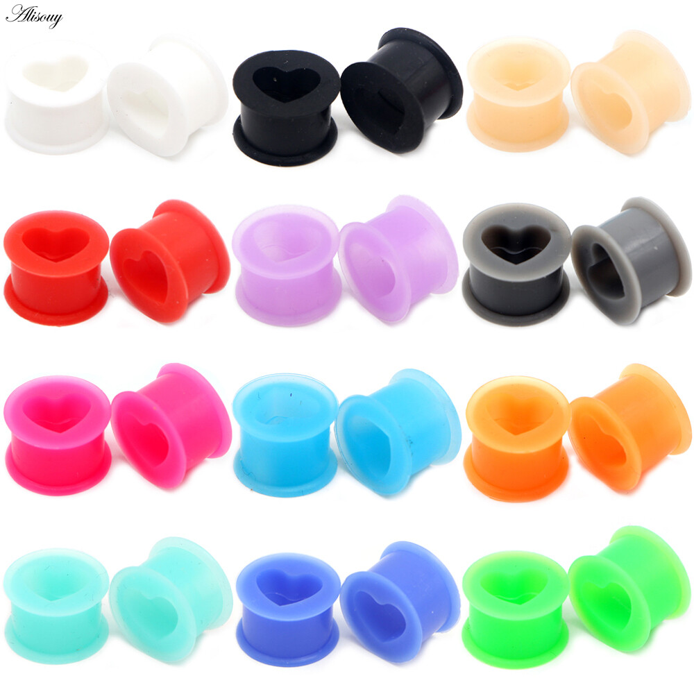 Alisouy 2PCS Silicone Ear Plugs and Tunnels Heart Shape Flexible Ear ...