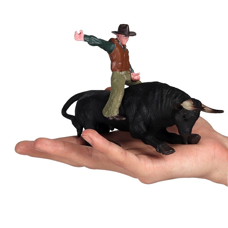 PVC Model Animal Toys Rodeo Bull with Rider Collectible Static Plastic ...