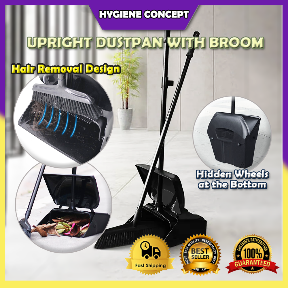 CT Upright Plastic Dustpan C/W Broom Set / Self Closing Lobby Dust Pan ...