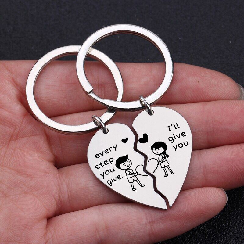 [HOT K] 1 Pair Half Broken Heart Set Couple Matching Keychains Split ...