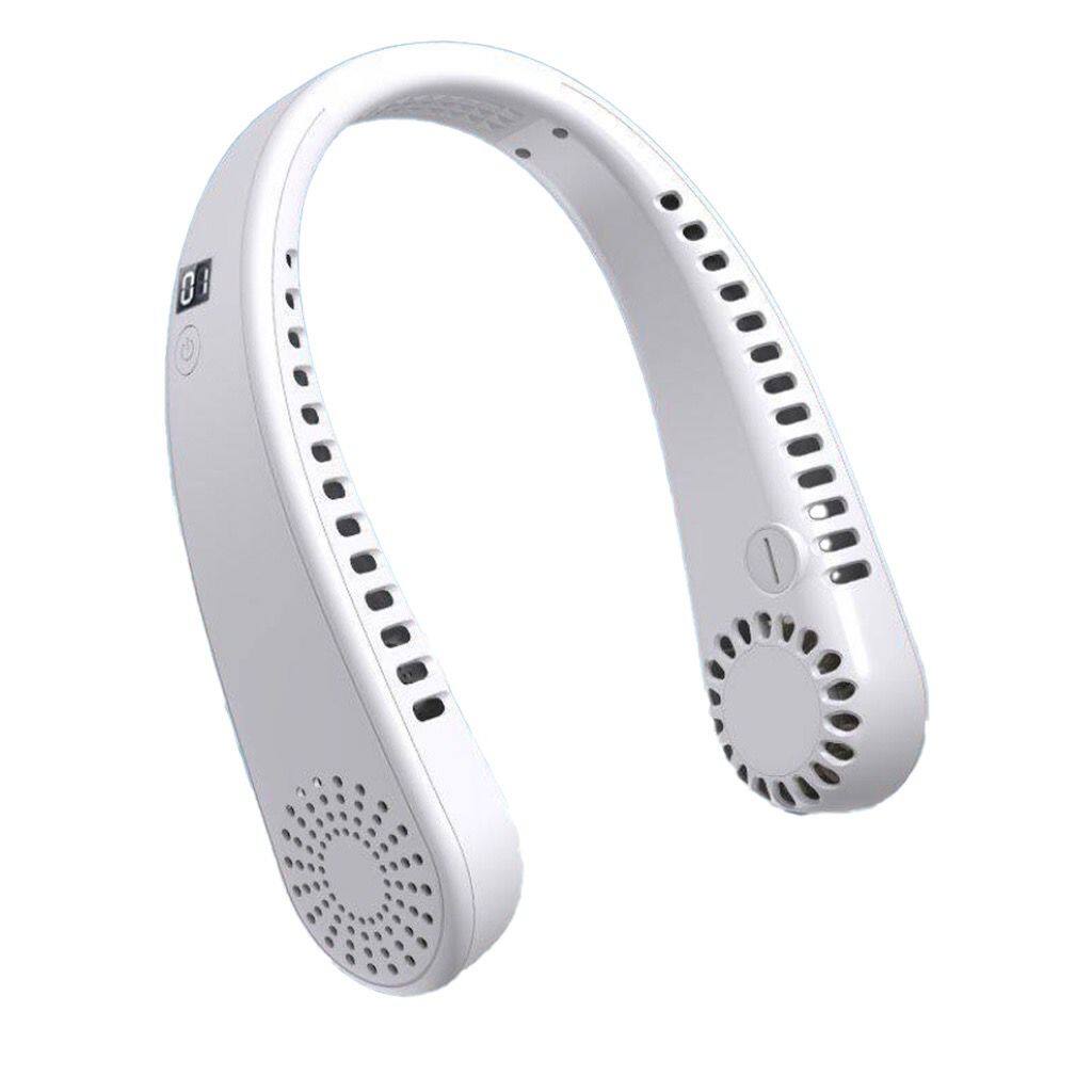 Mini Neck Fan LED displayPortable Cooling Fan USB Leafless 360 Degree ...