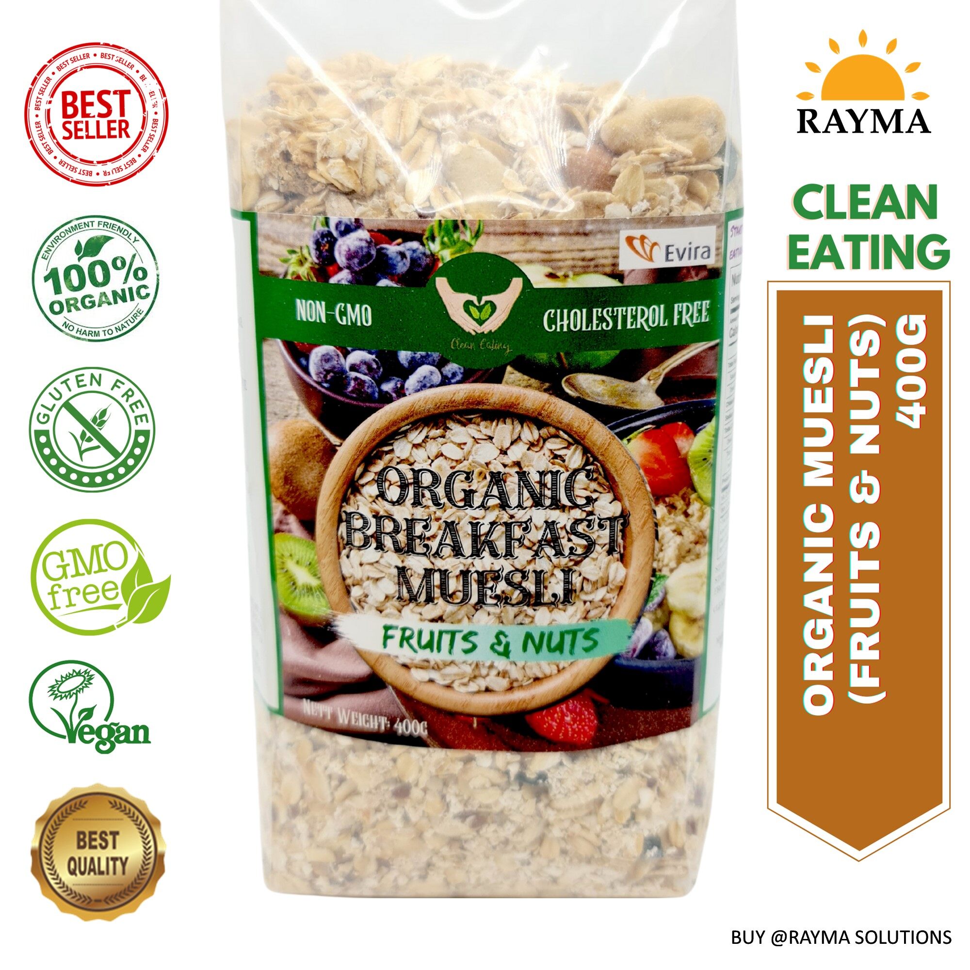 CLEAN EATING Organic Breakfast Muesli, Luxury 10 Fruits & Nuts, 400g ...