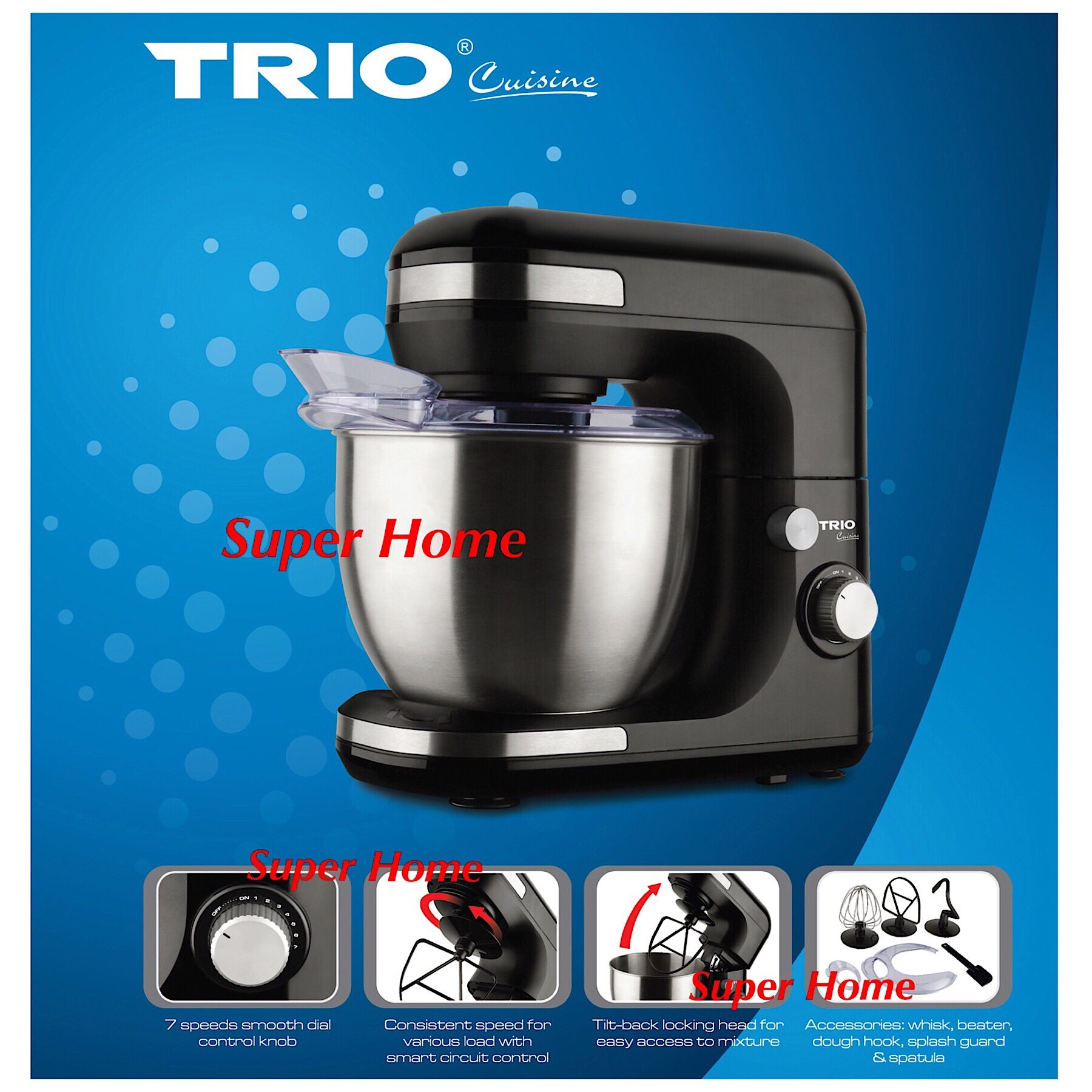 Trio Stand Mixer TPM-601 Power Stand Mixer - 7 speed (5.0L) - Black ...