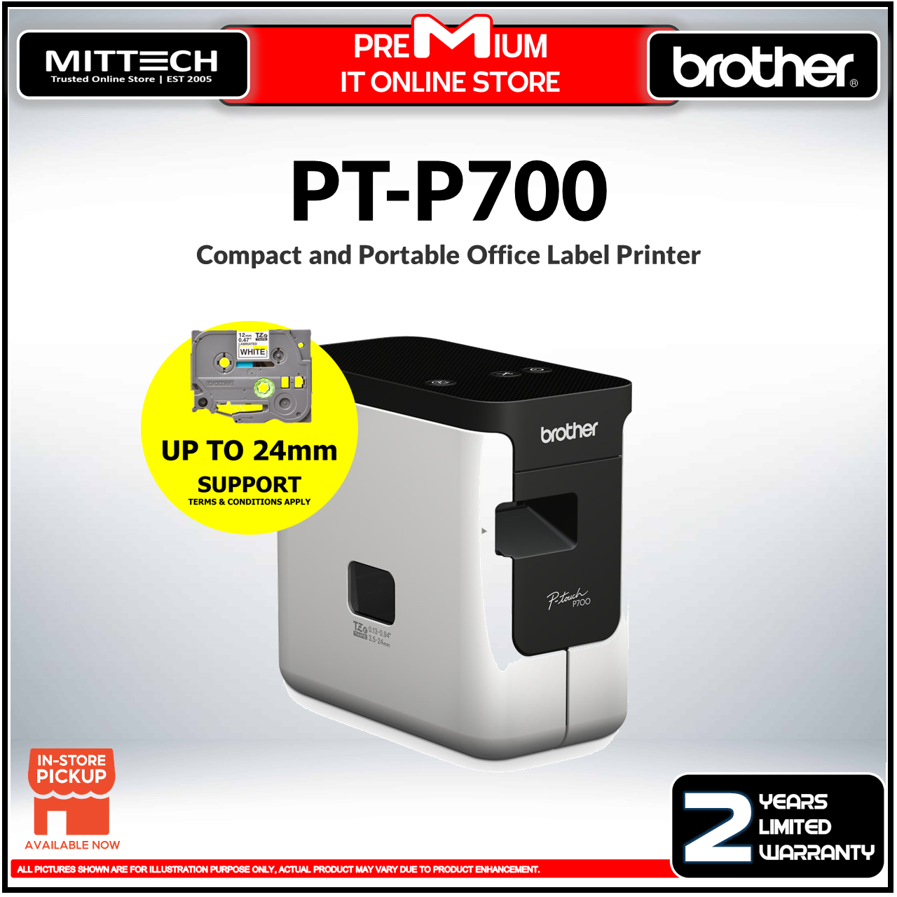 Brother Printer P-Touch PT-P700 USB Label Maker | Print Up To 24mm TZe ...