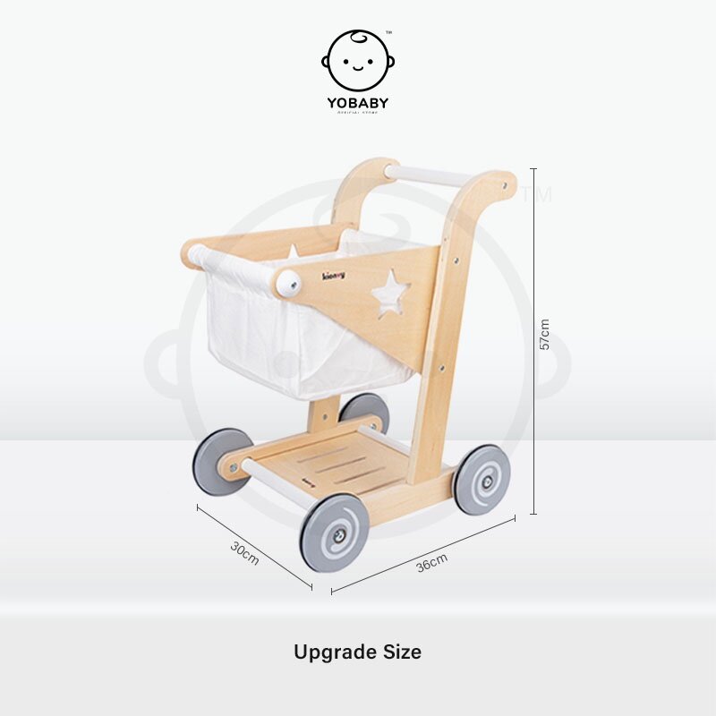 [UPGRADE SIZE] Kids Simulate Shopping Wooden Trolley Cart Play Set Star ...