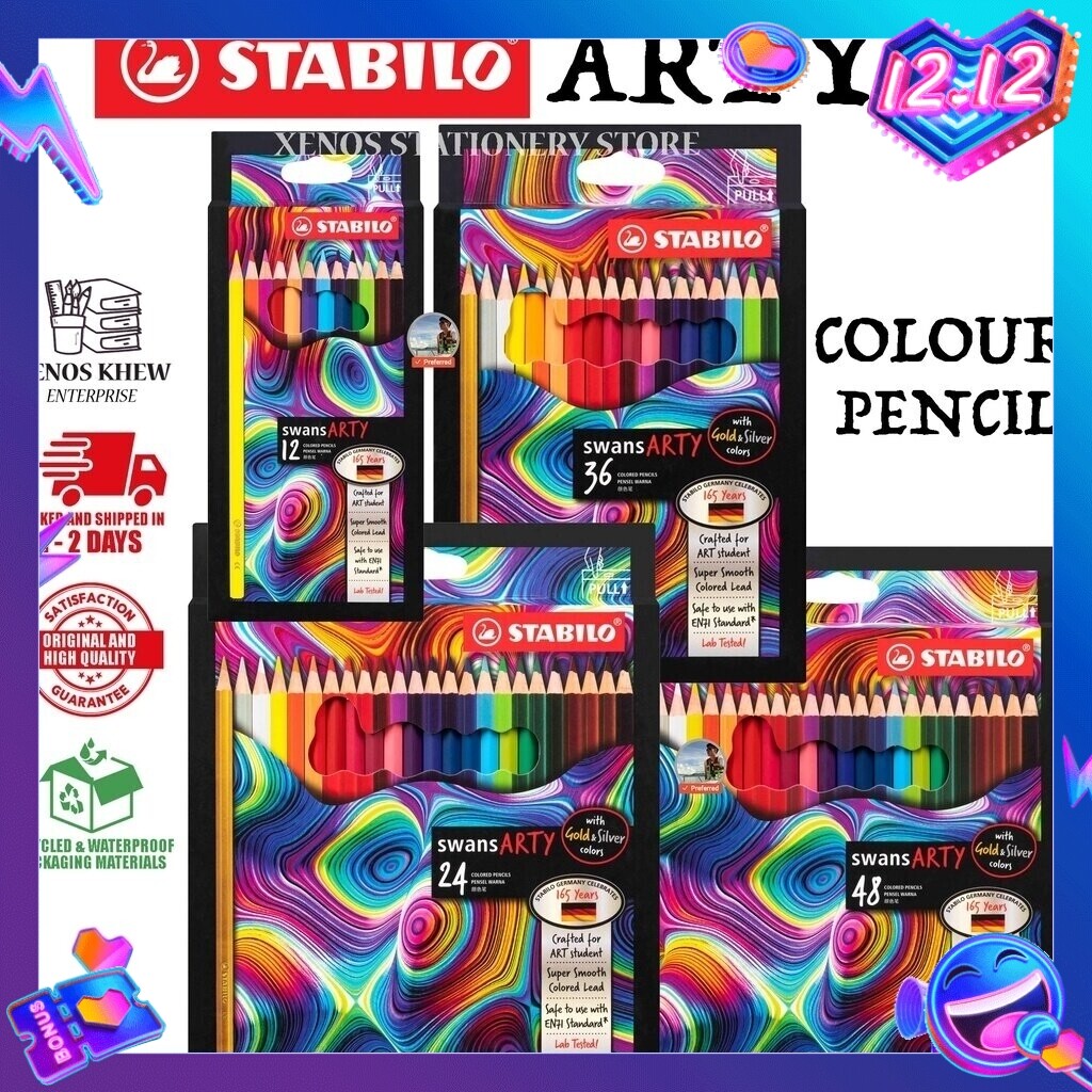 STABILO SWANS ARTY 12 LONG 24 LONG 36 LONG 48 LONG COLOUR / COLOR ...