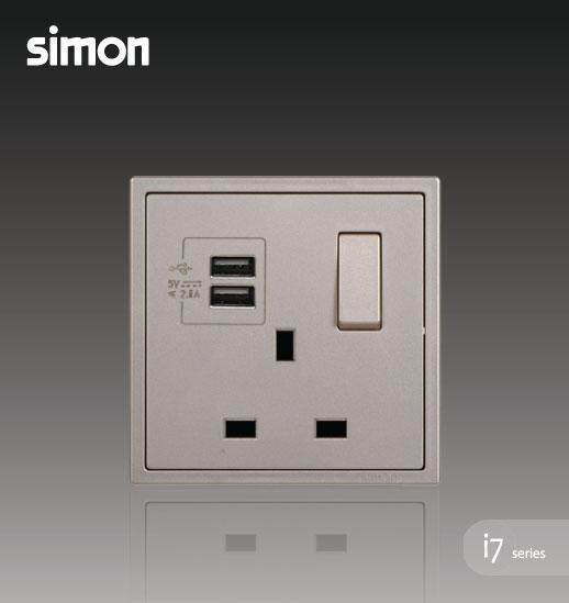Simon i7 Series 13A Switched Socket with Double USB Charging Outlet ...