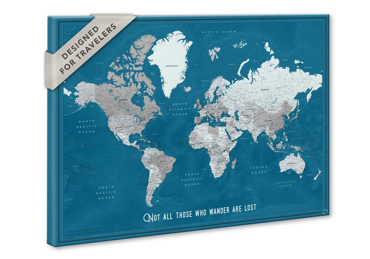 Push Pin Map Canvas With Quote Personal Travel Map With Pins 