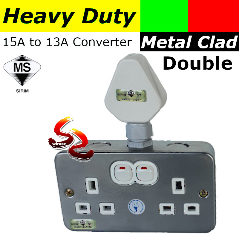 Heavy Duty Metal Clad 15A - 13A Power Switch Socket Convertor round 3 ...