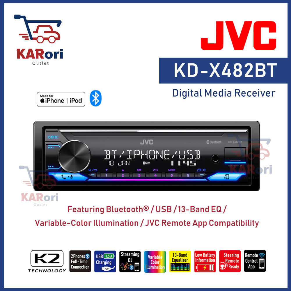 JVC KD-X482BT DIGITAL MEDIA RECEIVER WITH BLUETOOTH (JVC 2022 MODEL) | Lazada